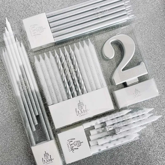 WISH - TALL LINE CANDLES - METALLIC SILVER - 12 CANDLES – Sweetly Impressed